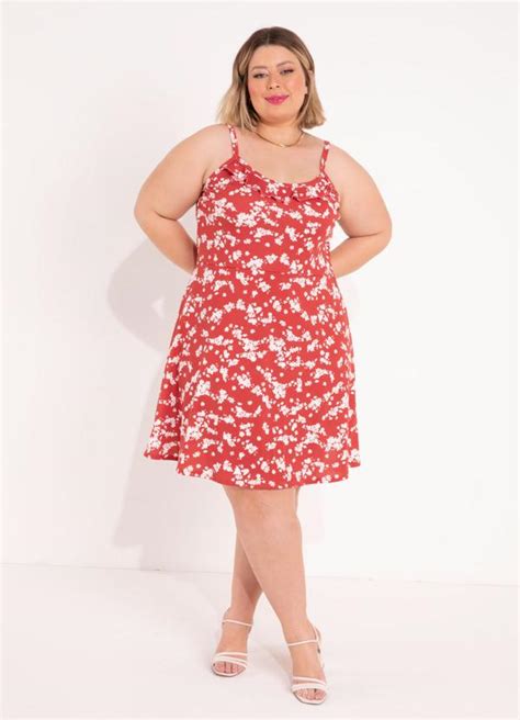 Vestido Floral Vermelho Al As Plus Size Marguerite