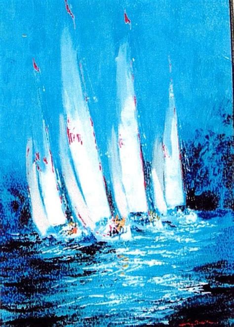 Kerry Hallam Sail Days Acrylic On Canvas Sailboat Painting