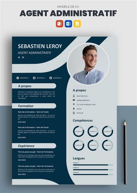A Blue And White Resume Template With An Image Of A Smiling Man On The