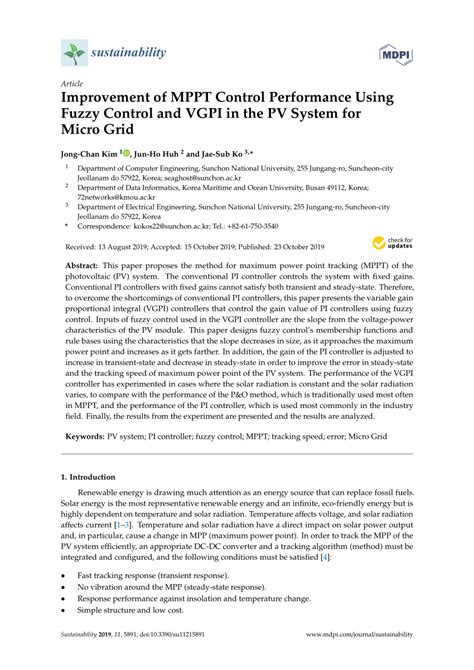 pdf improvement of mppt control performance using fuzzy control and vgpi in the pv system for