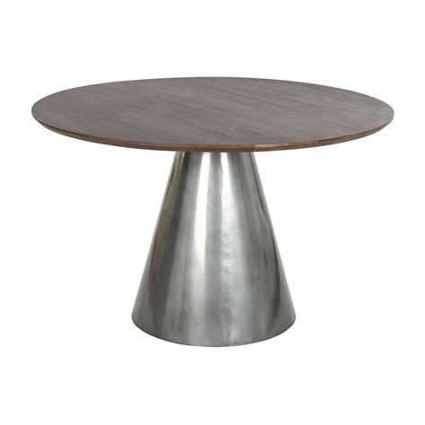 Mesa comedor Poled mango acero redonda plateado marrón oscuro