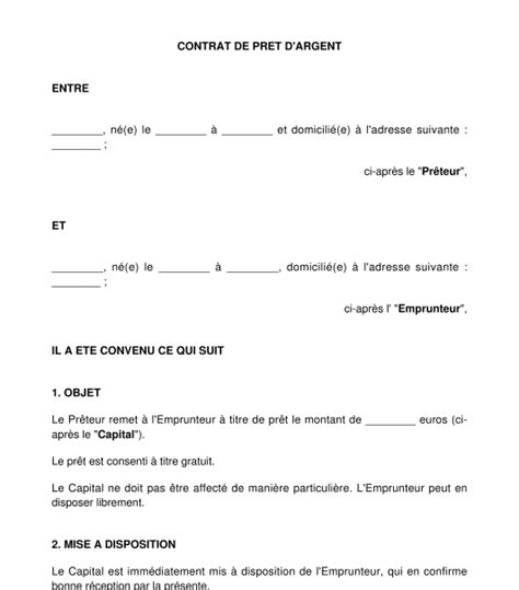 Modele Contrat De Pret Familial