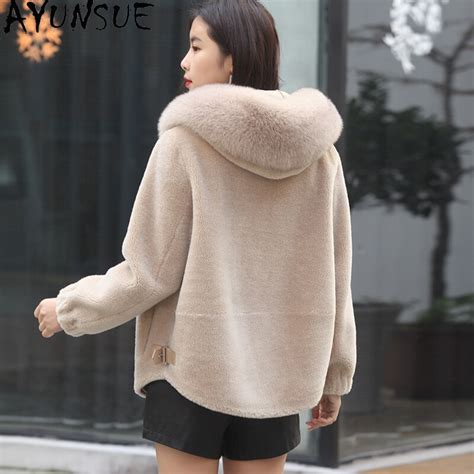 Ayune Abrigo de piel auténtica para Mujer chaqueta con cuello de piel