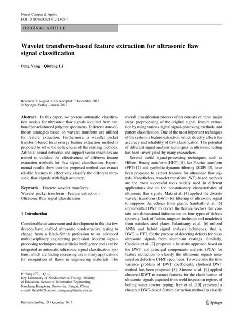 pdf wavelet transform based feature extraction for ultrasonic flaw signal classification