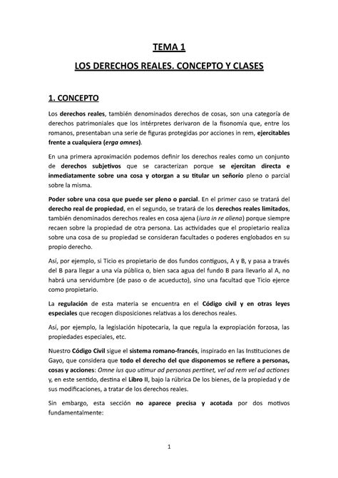 Lección 1ª Los derechos reales Concepto y clases TEMA 1 LOS