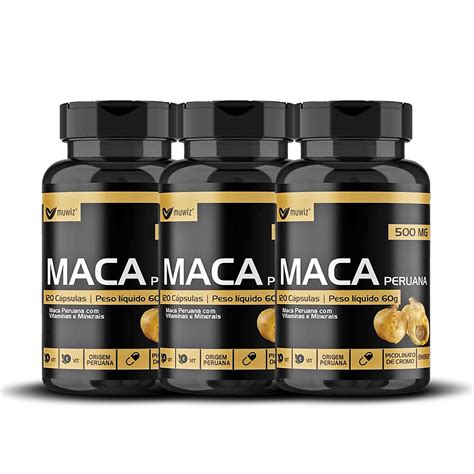 Kit 3 Maca Peruana Muwiz 500mg 120 cápsulas Loja Singular
