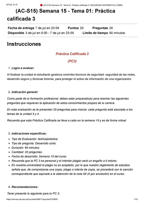 AC S15 Semana 15 Tema 01 Práctica calificada 3 Seguridad