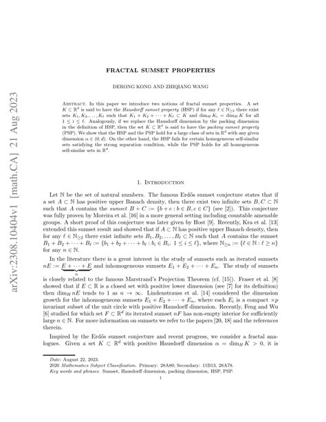 pdf sumset fractal properties