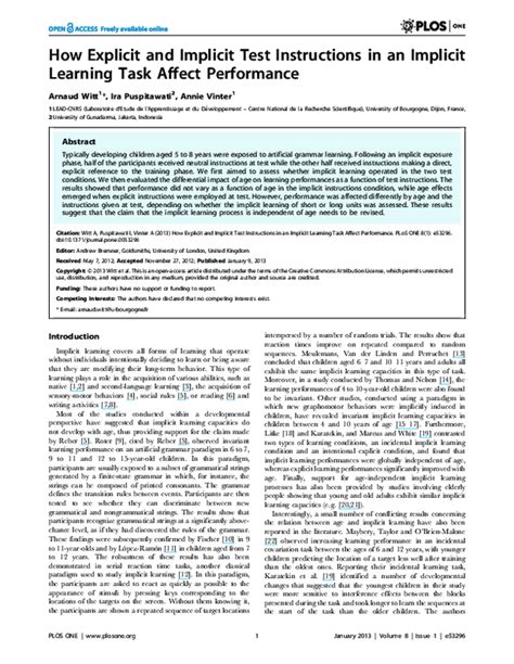 pdf how explicit and implicit test instructions in an implicit learning task affect