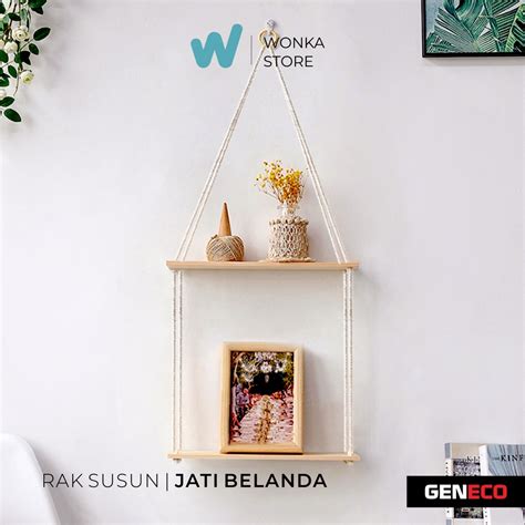 Jual RAK GANTUNG SUSUN PREMIUM Rak Dinding Tali Macrame Kayu Jati