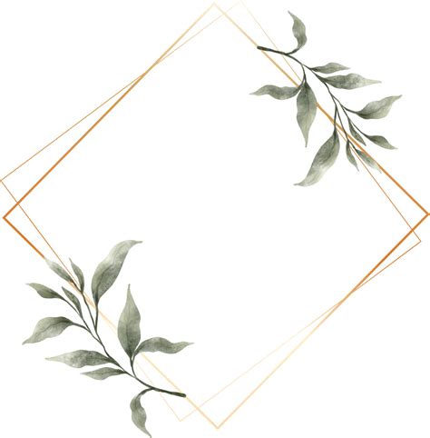 Green Leaf Watercolor Geometric Gold Frame 9369471 PNG