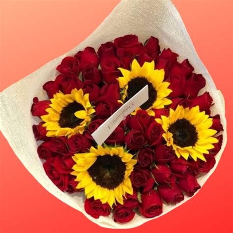 Ramo De 50 Rosas Rojas Y 10 Girasoles 47 OFF