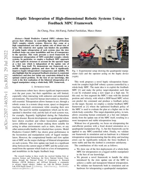 haptic teleoperation of high dimensional robotic systems using a feedback mpc framework deepai