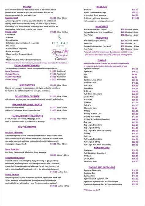 Salon Price List Template