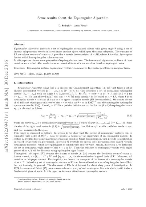 pdf some results about the equiangular algorithm