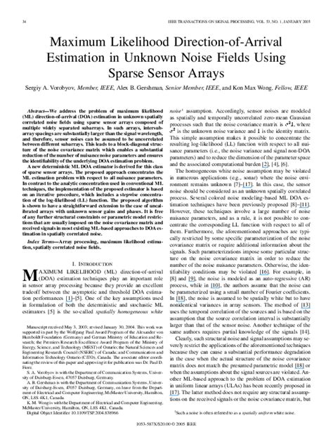 pdf maximum likelihood direction of arrival estimation in unknown noise fields using sparse