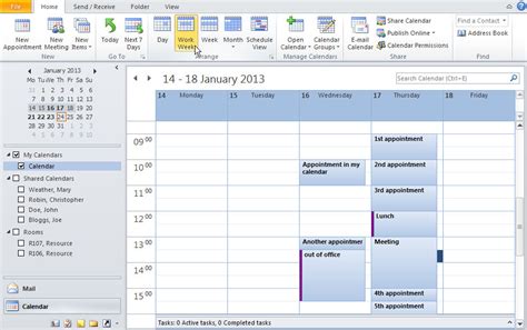 Outlook 2010 Calendar View