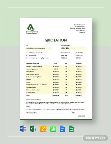 33 FREE Construction Quotation Templates AI PSD Google Docs