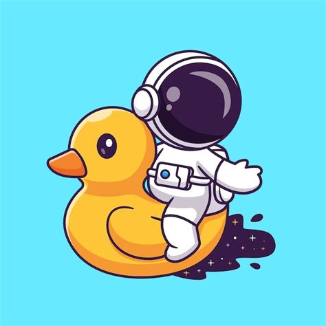 Lindo Astronauta Jugando Con Globo De Pato En La Piscina Espacial