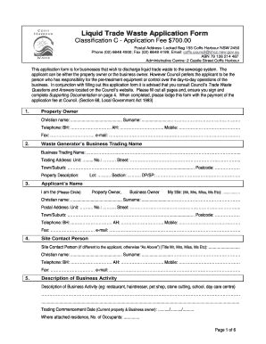 Fillable Online Liquid Trade Waste Application Form Fax Email Print