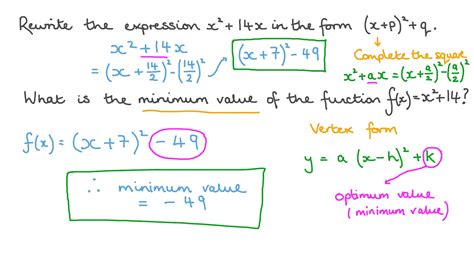 question video finding the minimum value of a quadratic expression by completing the square nagwa