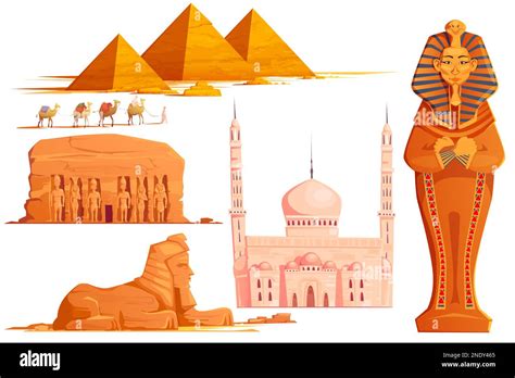 Ancient Egypt Vector Cartoon Set Egyptian Culture Symbol Collection