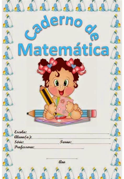 capa de caderno colorido de matemática Atividades para a Educação