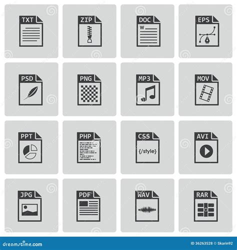 Vector Black File Type Icons Set Stock Vector Illustration Of Text