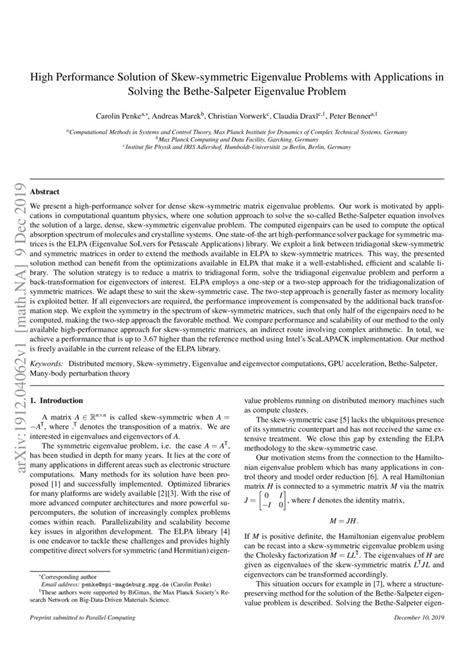 high performance solution of skew symmetric eigenvalue problems with applications in solving the