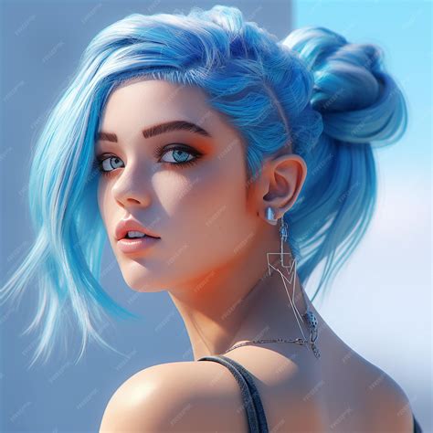 Premium Ai Image A Model With Blue Hair And A Blue Eye Shadow