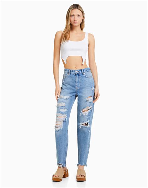 Ripped Mom Jeans Not See Through