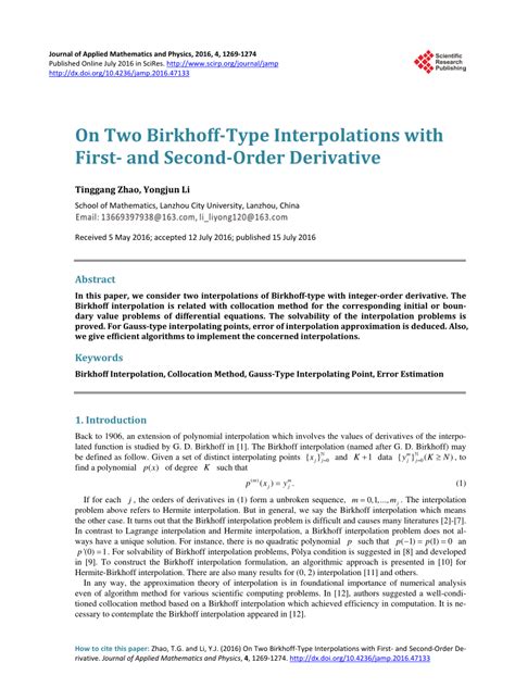 pdf on two birkhoff type interpolations with first and second order derivative