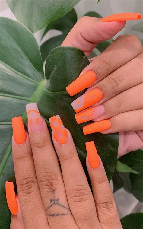 Neon Orange Nail Designs