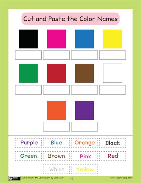 Cut And Paste The Color Names Worksheet Free Printable Puzzle Games