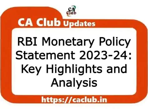 RBI Monetary Policy Statement 2023 24 Key Highlights And Analysis CA