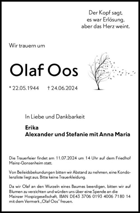 Traueranzeigen Von Olaf Oos Vrm Trauer De