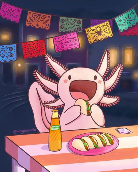 Ilustración infantil ajolote mexicano tacos comida mexicana 15 de