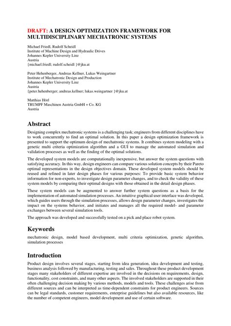 pdf a design optimization framework for multidisciplinary mechatronic systems
