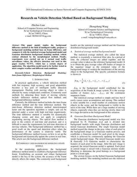 pdf research on vehicle detection method based on background modeling