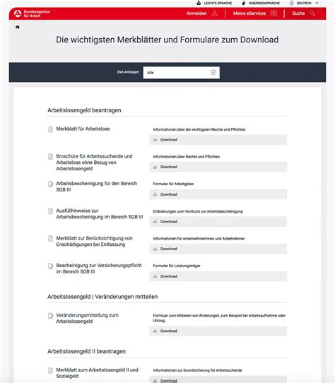 Hier finden Sie Merkblätter und Formulare Bundesagentur für Arbeit
