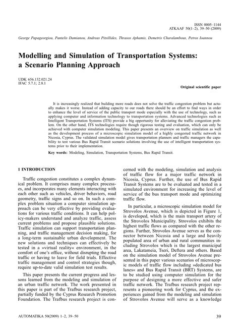 pdf modelling and simulation of transportation systems a scenario planning approach