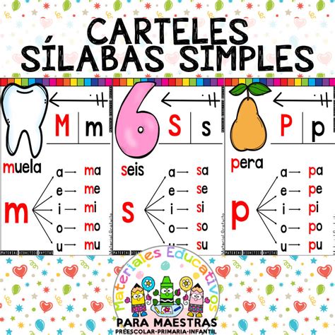 Carteles de Sílabas Simples Materiales Educativos para Maestras