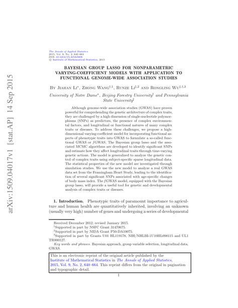 pdf bayesian group lasso for nonparametric varying coefficient models with application to