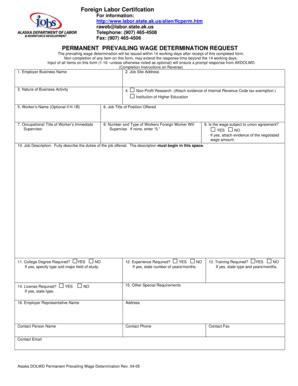 Fillable Online PERMANENT PREVAILING WAGE DETERMINATION REQUEST Fax