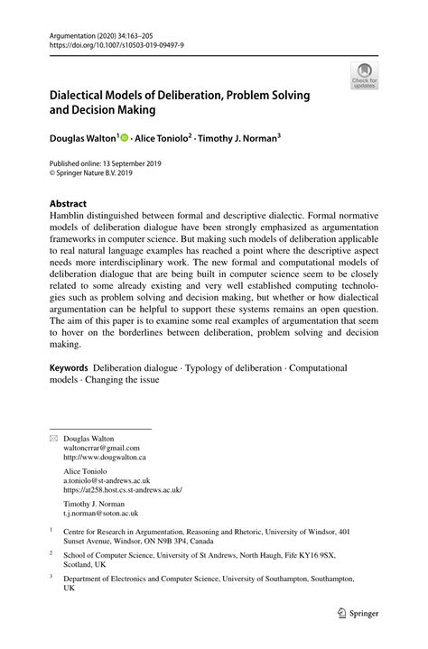 pdf dialectical models of deliberation problem solving and decision making