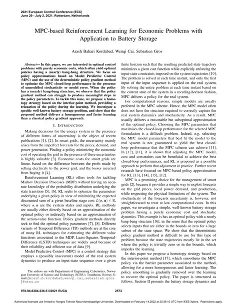 pdf mpc based reinforcement learning for economic problems with application to battery storage