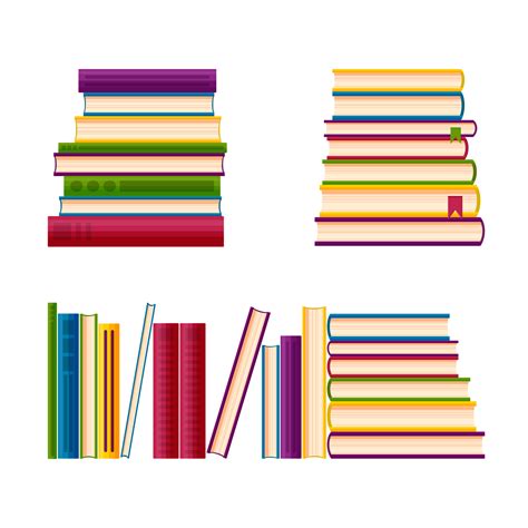 Books Piles For A Stack Library Books In Cartoon Style Vector