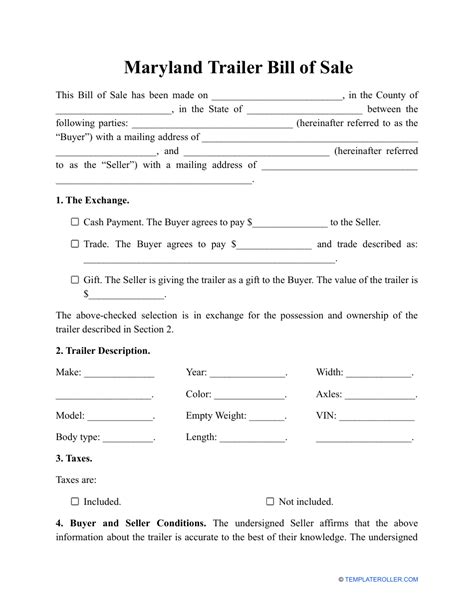 Maryland Trailer Bill Of Sale Template Fill Out Sign Online And