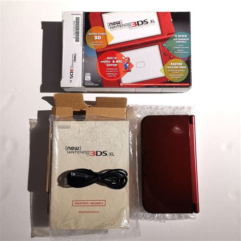 Modded New 3DS XL Metallic RED 64GB With Box Insert Manuel Video