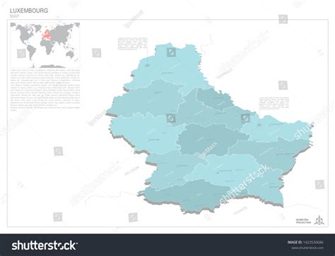 Luxemburg Map Borders Administrative Divisions Cities Stock Vector